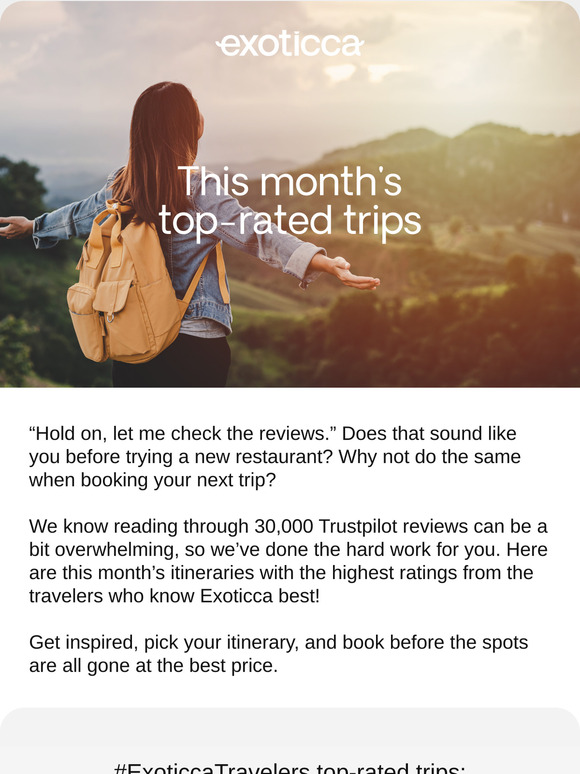 Exoticca: Highlights of the month | Top 🔟 trips | Milled