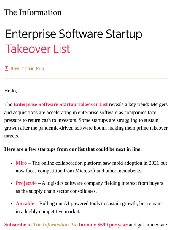 The Information: M&A Alert: Startup Takeover Targets in Enterprise ...