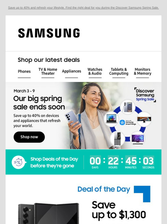 Samsung: 🌼 —, spring deals are waiting. Save up to $1,300 on Galaxy Z ...