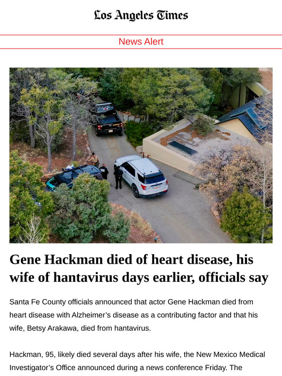 Los Angeles Times: Gene Hackman died of heart disease, his wife of ...