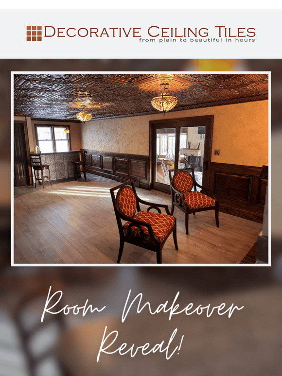 Decorative Ceiling Tiles: 👀Old-World Tavern Inspired Room Reveal! | Milled