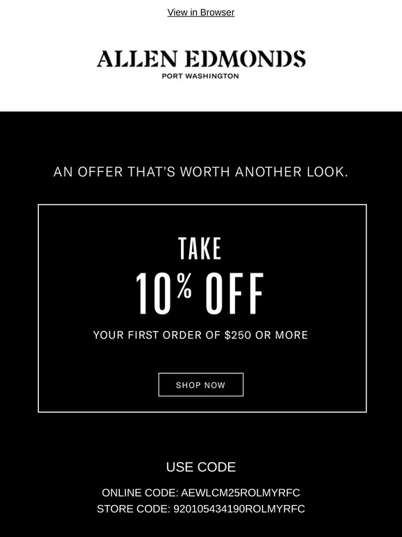 Allen Edmonds Email Newsletters: Shop Sales, Discounts, and Coupon Codes