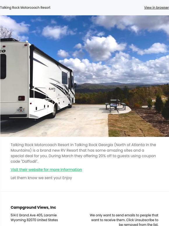 Campground Views: Special deal for high end RV Resort in Georgia | Milled