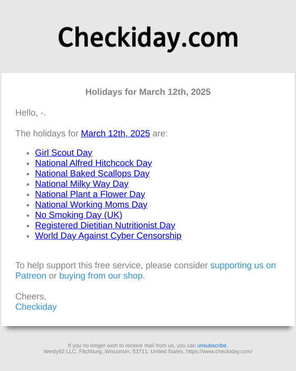 Checkiday: Holidays for March 12th, 2025! 📅🎉 | Milled