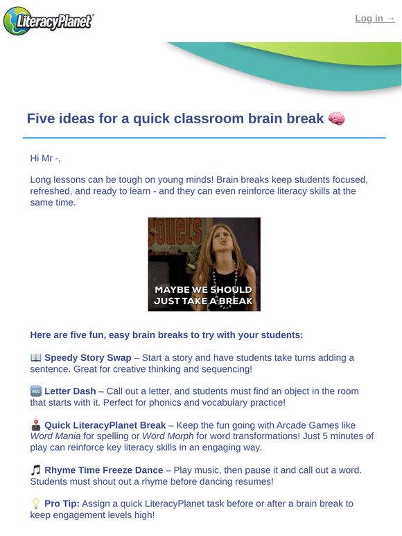 LiteracyPlanet: 5 fun brain breaks that reinforce literacy skills! | Milled