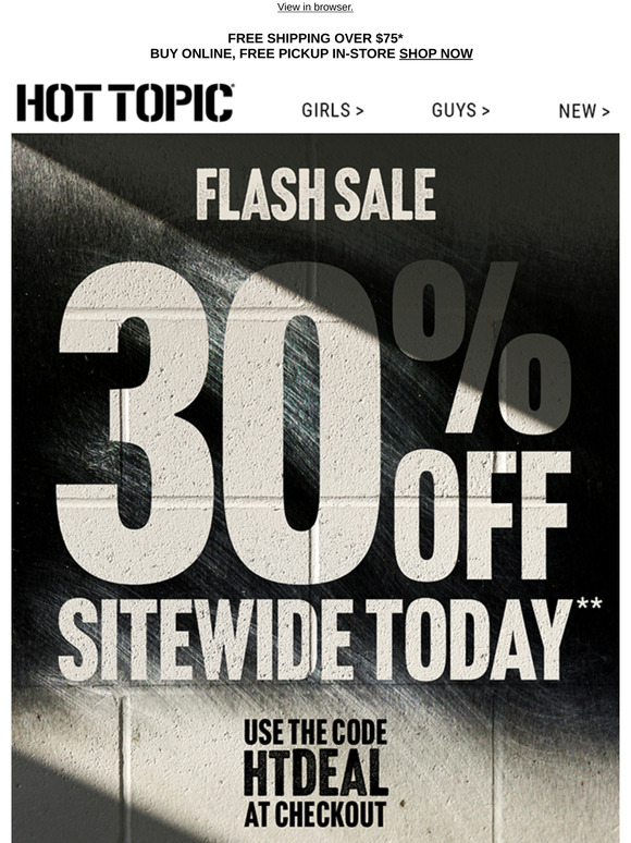 Hot Topic: 30% off sitewide TODAY | Milled