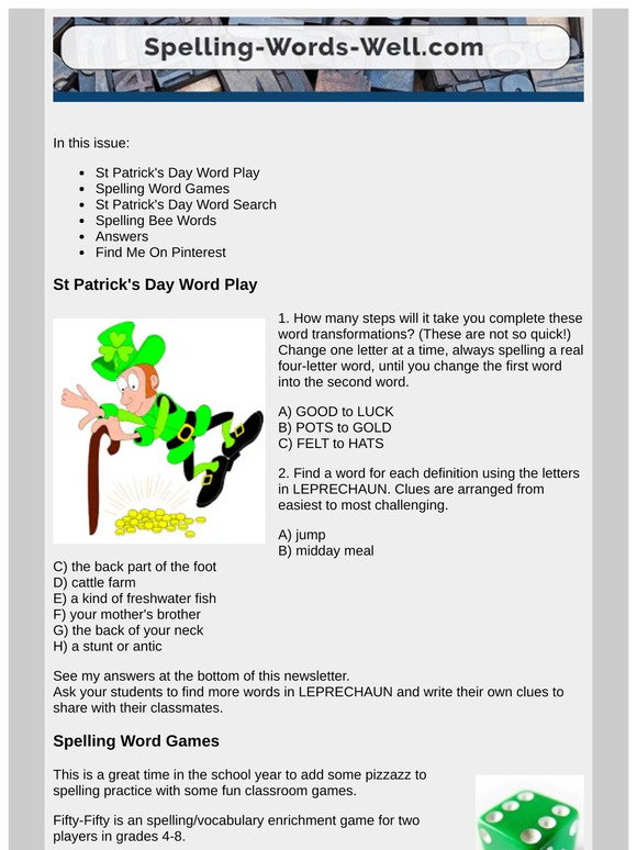 Spelling Words Well: St Patrick's Day Word Play, Spelling Games ...