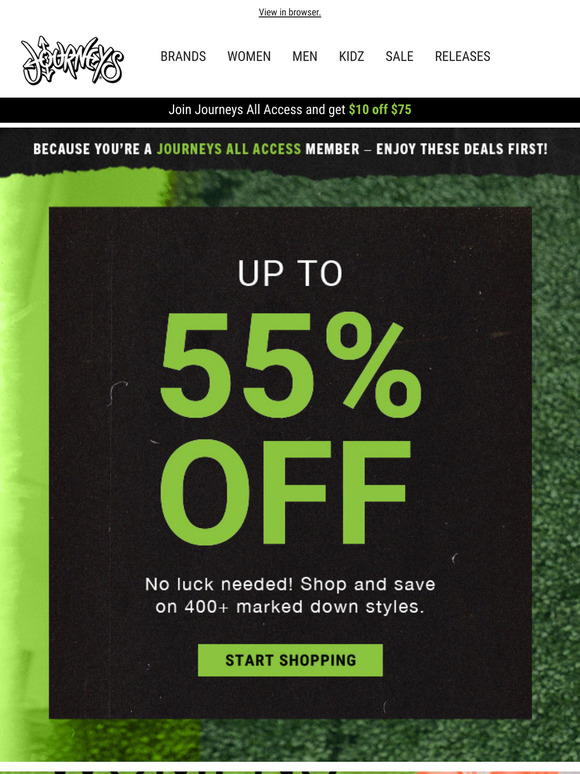 Journeys Email Newsletters: Shop Sales, Discounts, and Coupon Codes