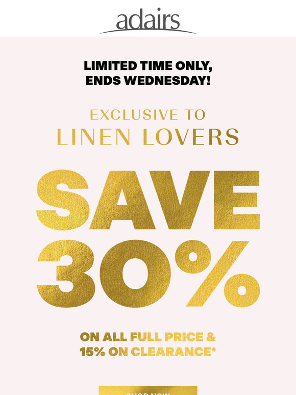 Adairs: NOW ON! Linen Lovers save 30% on all full price 😍 | Milled