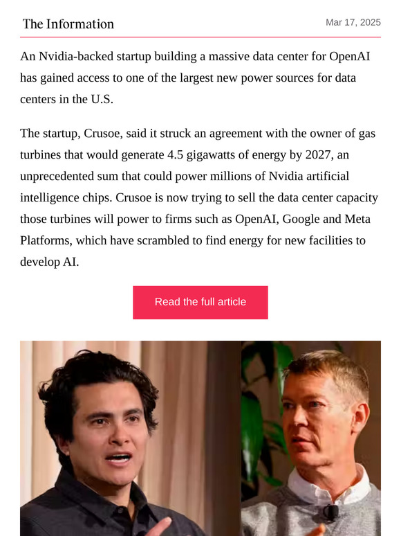 The Information: Startup Behind Stargate Data Center Strikes ...