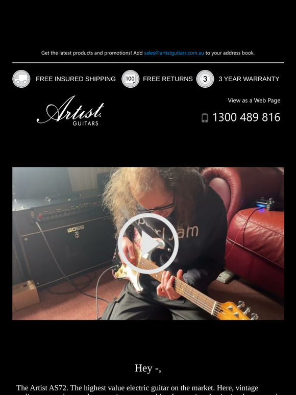 Artist Guitars: WATCH: Dave Simpson's new review of the AS72! | Milled