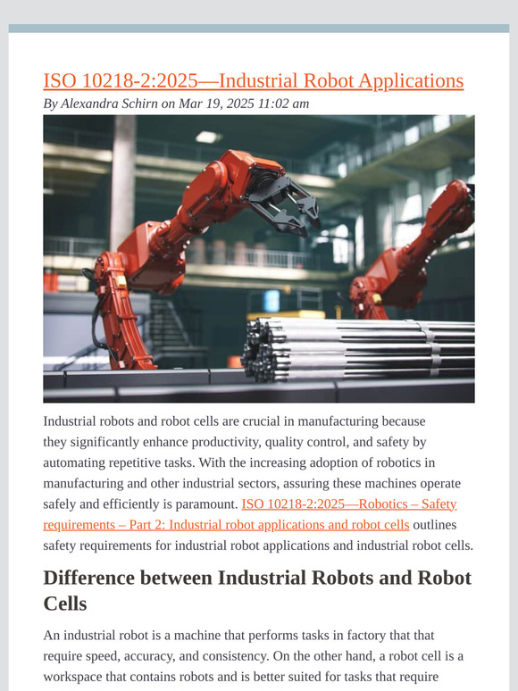 ANSI: New from the ANSI Blog: ISO 10218-2:2025—Industrial Robot Applications | Milled