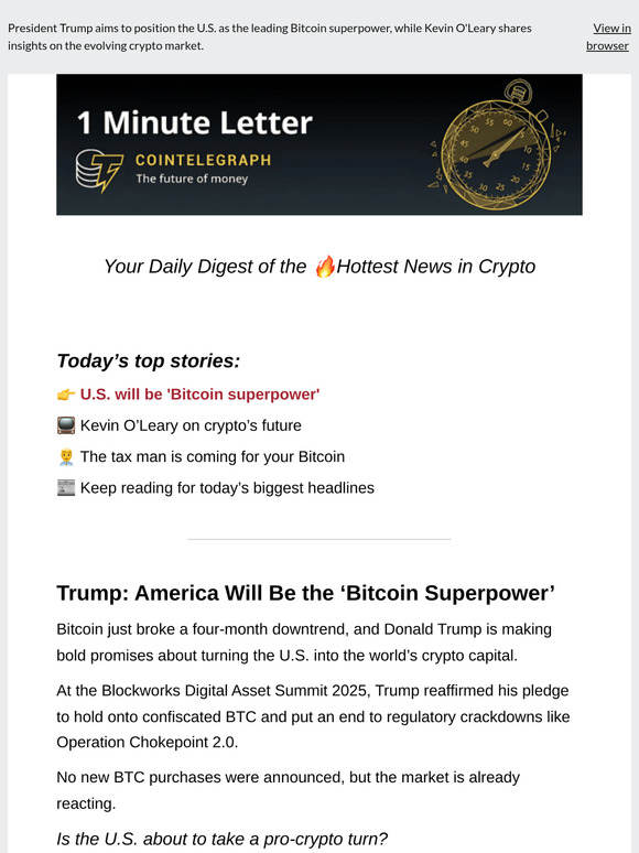 CoinTelegraph: 💪Trump's bold BTC vision; Kevin O'Leary's crypto outlook ...