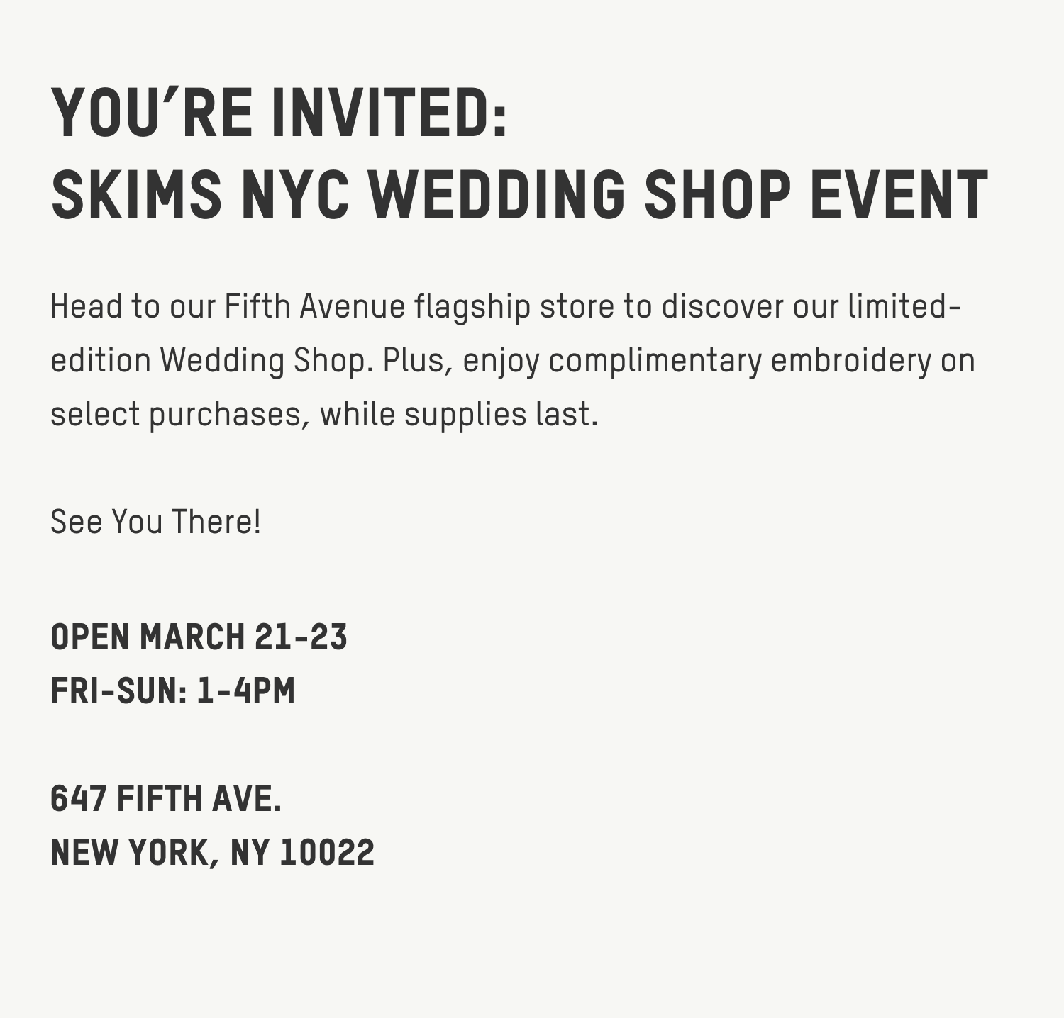 SKIMS: You’re Invited: SKIMS NYC Wedding Shop Event | Milled