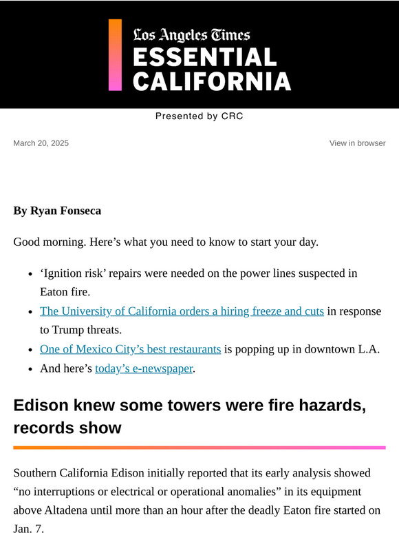 Los Angeles Times: What (and when) Edison knew about power lines' fire ...