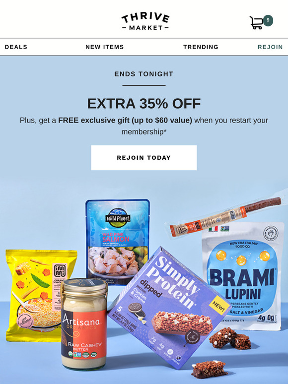 Thrive Market: Last chance! EXTRA 35% OFF + a free $60 gift | Milled