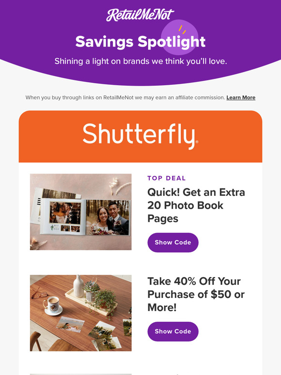 RetailMeNot: 💌 Shutterfly: Extra 20 Photo Book Pages + 40% Off & More ...