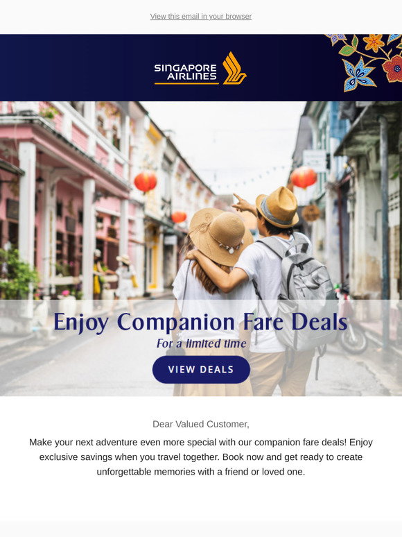 Singapore Airlines: Double the Joy: Limited-Time Companion Fare Deals ...
