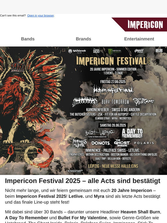 Impericon: 🦁 Impericon Festival 2025: Das finale Line-up steht! | Milled