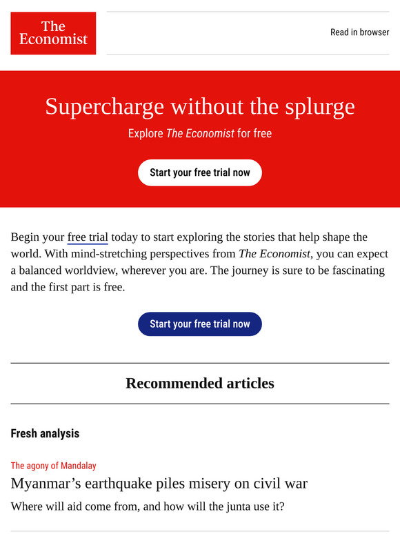 The Economist: Start your free trial to The Economist | Milled