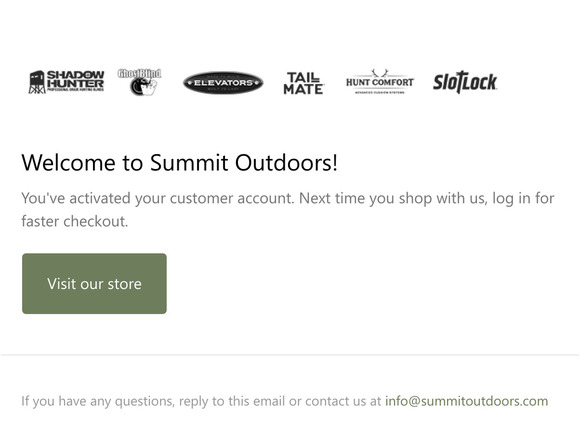 Summit Outdoors: Customer account confirmation | Milled