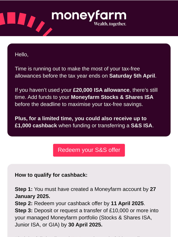 Moneyfarm: Time is running out! Use your ISA allowance before 5th April ...