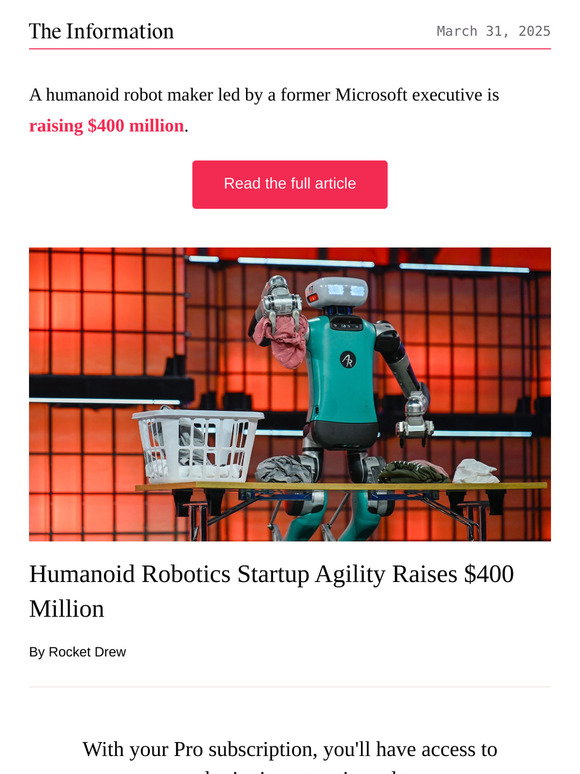 The Information: Exclusive: Humanoid Robotics Startup Agility Raises ...