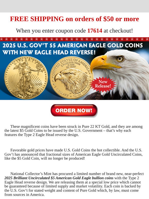 National Collector's Mint: Free Shipping! ★ NEW RELEASE: 2025 $5 Gold ...