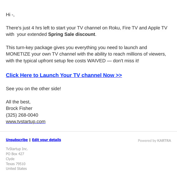 TV Startup: —, 4 hrs left to start your TV channel | Milled