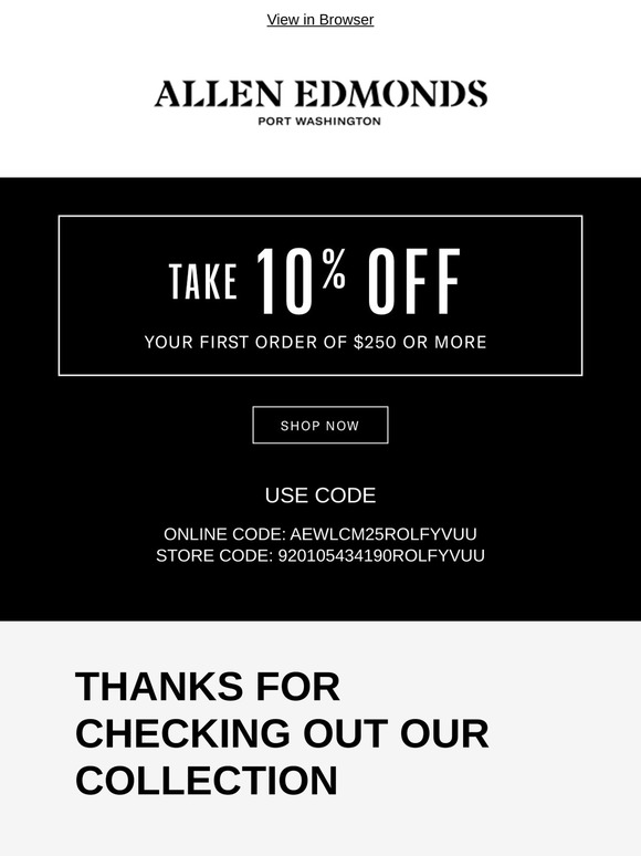 Allen Edmonds Email Newsletters: Shop Sales, Discounts, and Coupon Codes