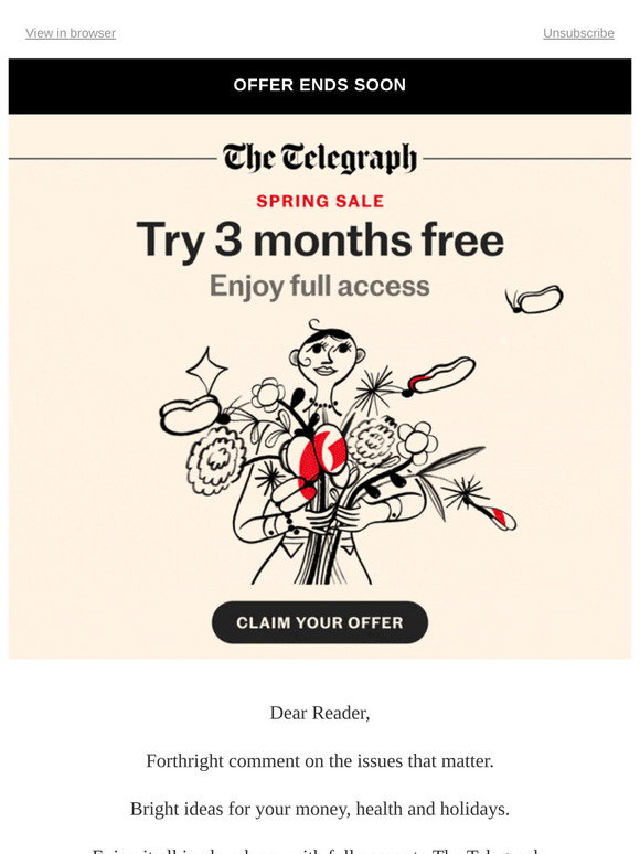 The Telegraph: Try 3 months free. Sale ends soon. | Milled
