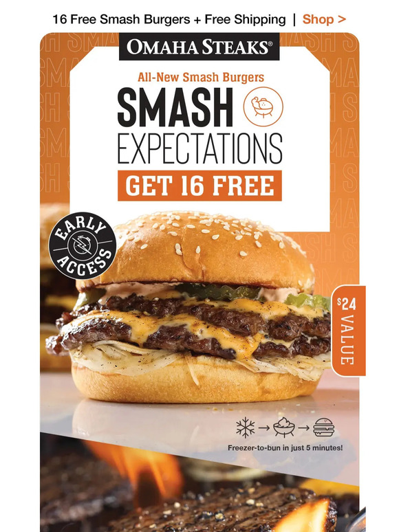 Omaha Steaks: 16 FREE, ALL-NEW Smash Burgers + FREE shipping. | Milled