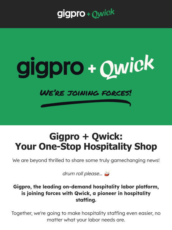 Gigpro: BIG news: Gigpro + Qwick are joining forces! 🎉 | Milled