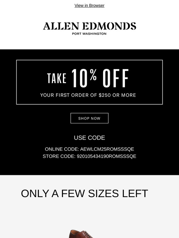 Allen Edmonds Email Newsletters: Shop Sales, Discounts, and Coupon Codes