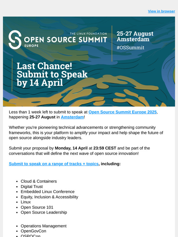 The Linux Foundation: Final Days! Submit to Speak at Open Source Summit Europe 2025 | Milled