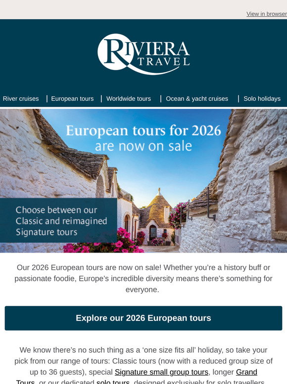 Riviera Travel: Our 2026 European tours are here! | Milled
