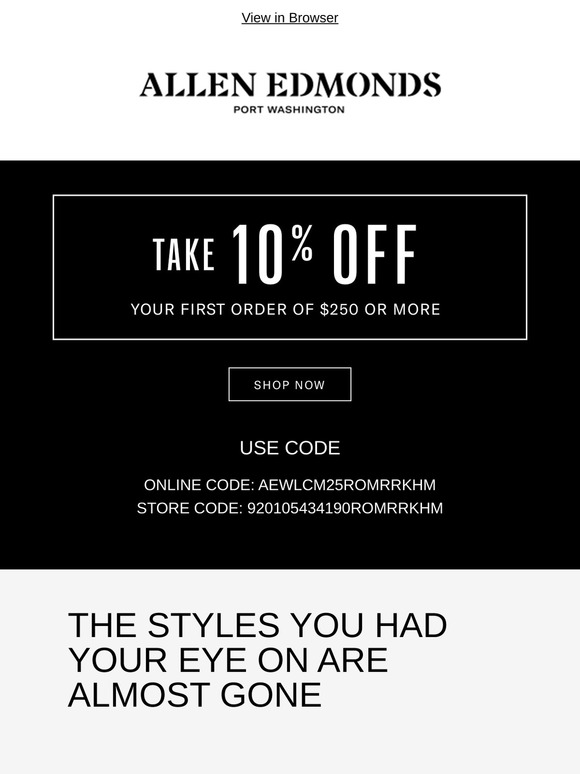 Allen Edmonds Email Newsletters: Shop Sales, Discounts, and Coupon Codes