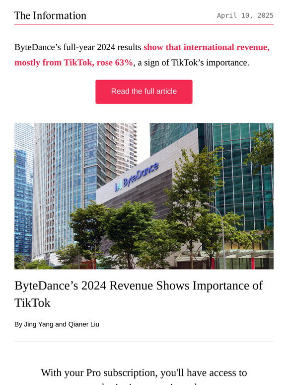 The Information: ByteDance’s 2024 Revenue Shows Growing Importance of ...