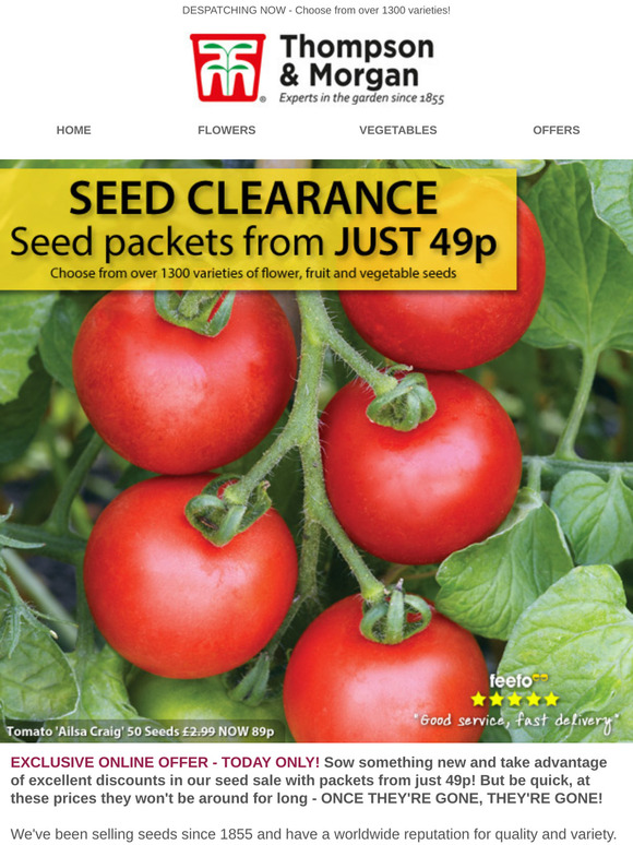 Thompson & Morgan: SEED CLEARANCE - from only 49p TODAY ONLY! | Milled