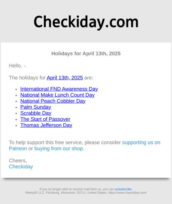 Checkiday: Holidays for April 13th, 2025! 📅🎉 | Milled