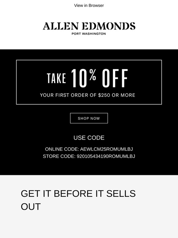 Allen Edmonds Email Newsletters: Shop Sales, Discounts, and Coupon Codes