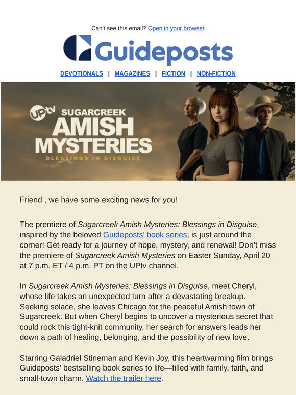 Guideposts: Catch the Premiere of Sugarcreek Amish Mysteries on UPtv ...