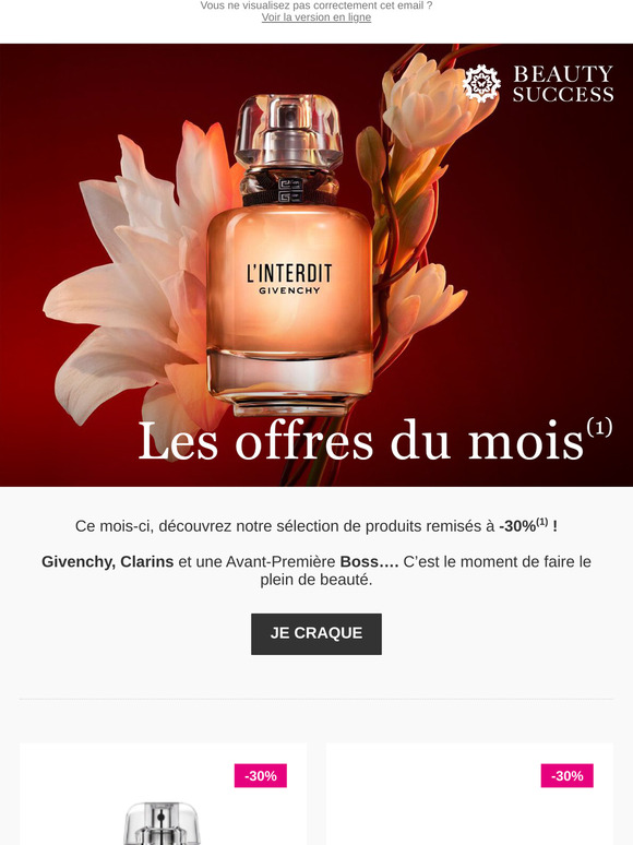 Beauty Success: Jusqu'à -30% sur de grandes marques : Givenchy, Clarins ...