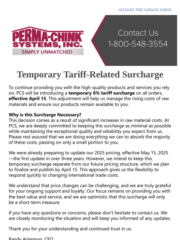 Perma-Chink Systems: Announcing a Temporary Tariff Surcharge | Milled