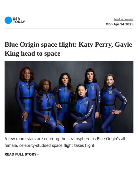 USA TODAY: Breaking: All-female space crew, including Gayle King and ...