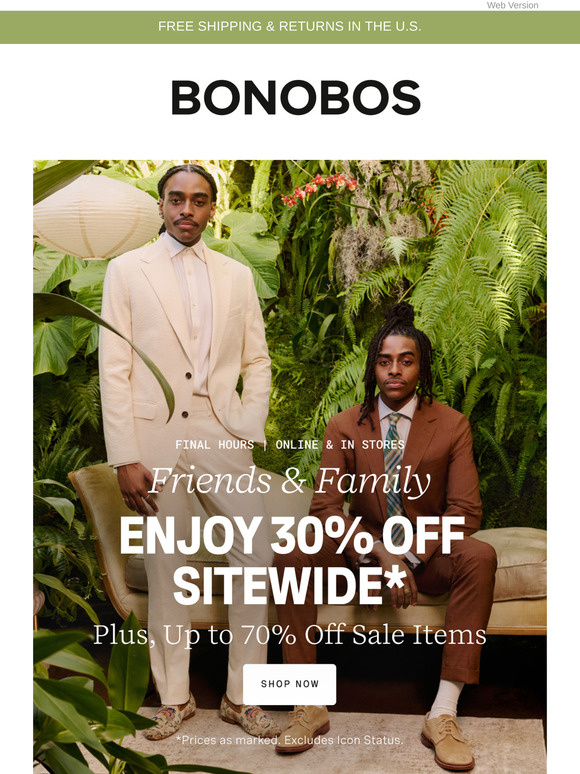 Bonobos Email Newsletters: Shop Sales, Discounts, and Coupon Codes