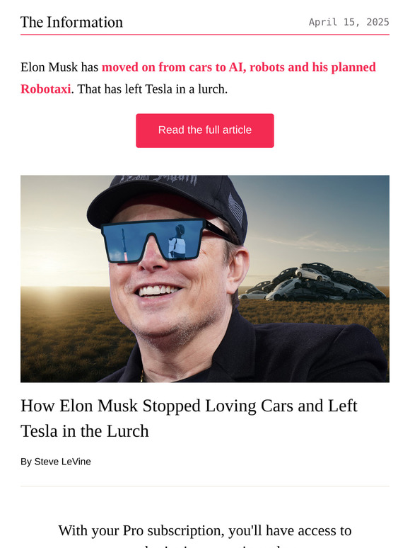 The Information: Exclusive: How Elon Musk Stopped Loving Cars and Left ...