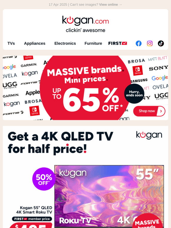 Kogan: 50% OFF Kogan 55" QLED 4K Smart TV NOW $495! | Milled