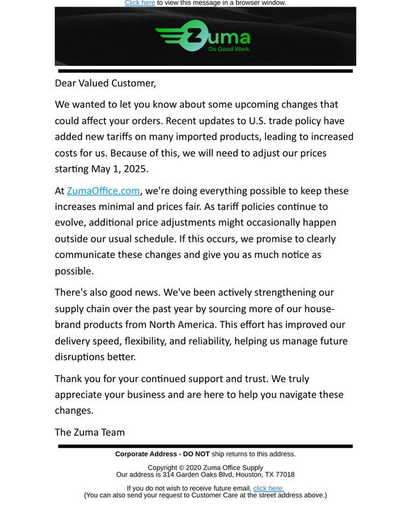 Zuma Office Supply: Tariffs Update & Upcoming Price Changes – Effective ...