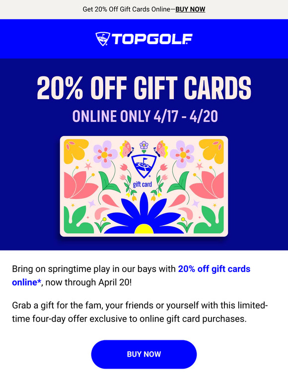 Topgolf: ⚡️4-DAY FLASH OFFER ⚡️ 20% Off Gift Cards Online | Milled